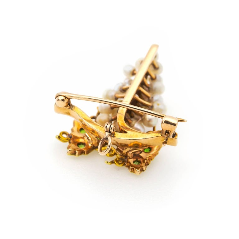 Grape Pin Brooch in Gold with Demantoid Green Garnet and Fresh Water ...