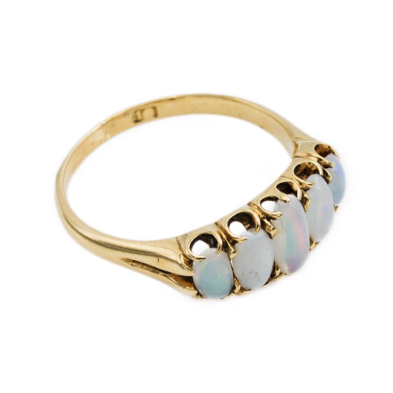 Antique Five Oval Opal Ring 18 Karat Yellow Gold For Sale (Free ...