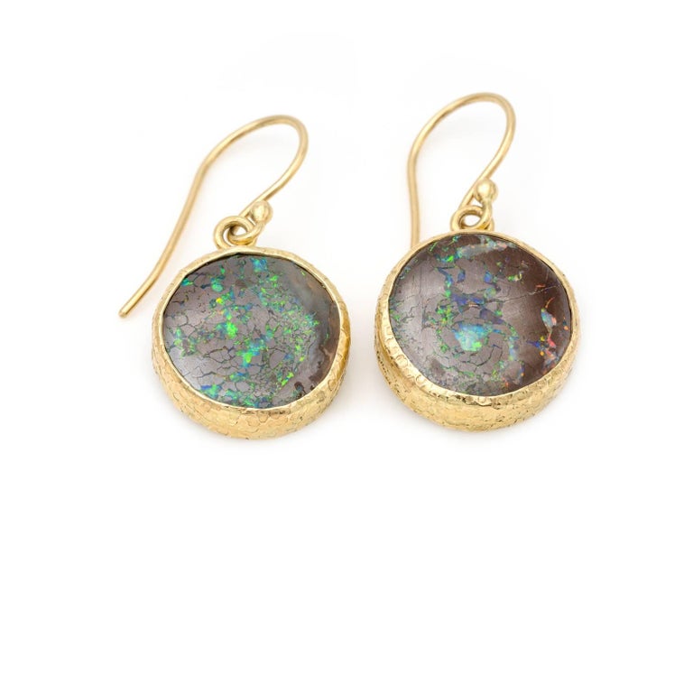 Round Boulder Opal Yellow Gold Earrings at 1stDibs
