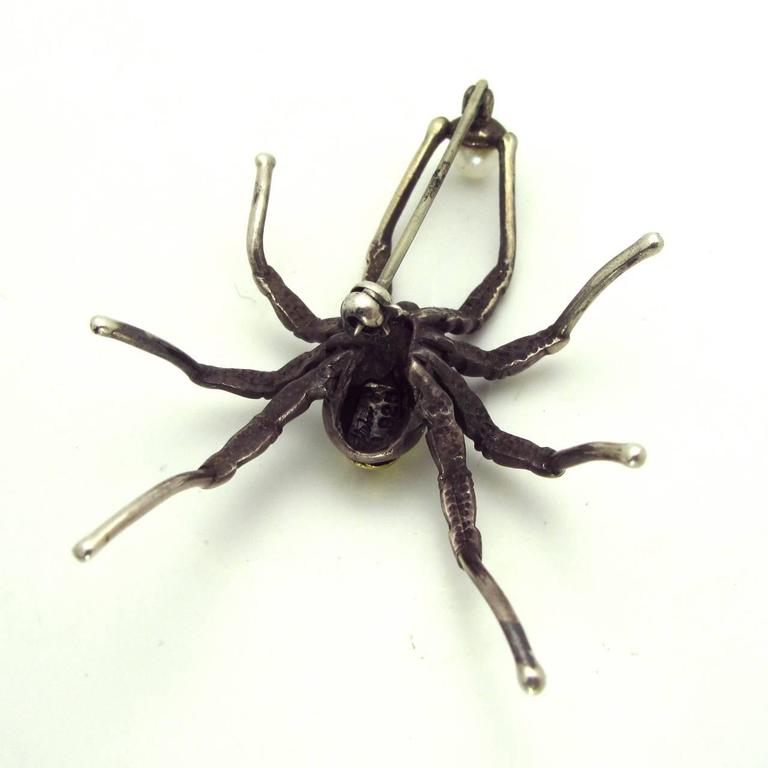 Pearl Silver Gold Spider Brooch at 1stDibs | spider broach