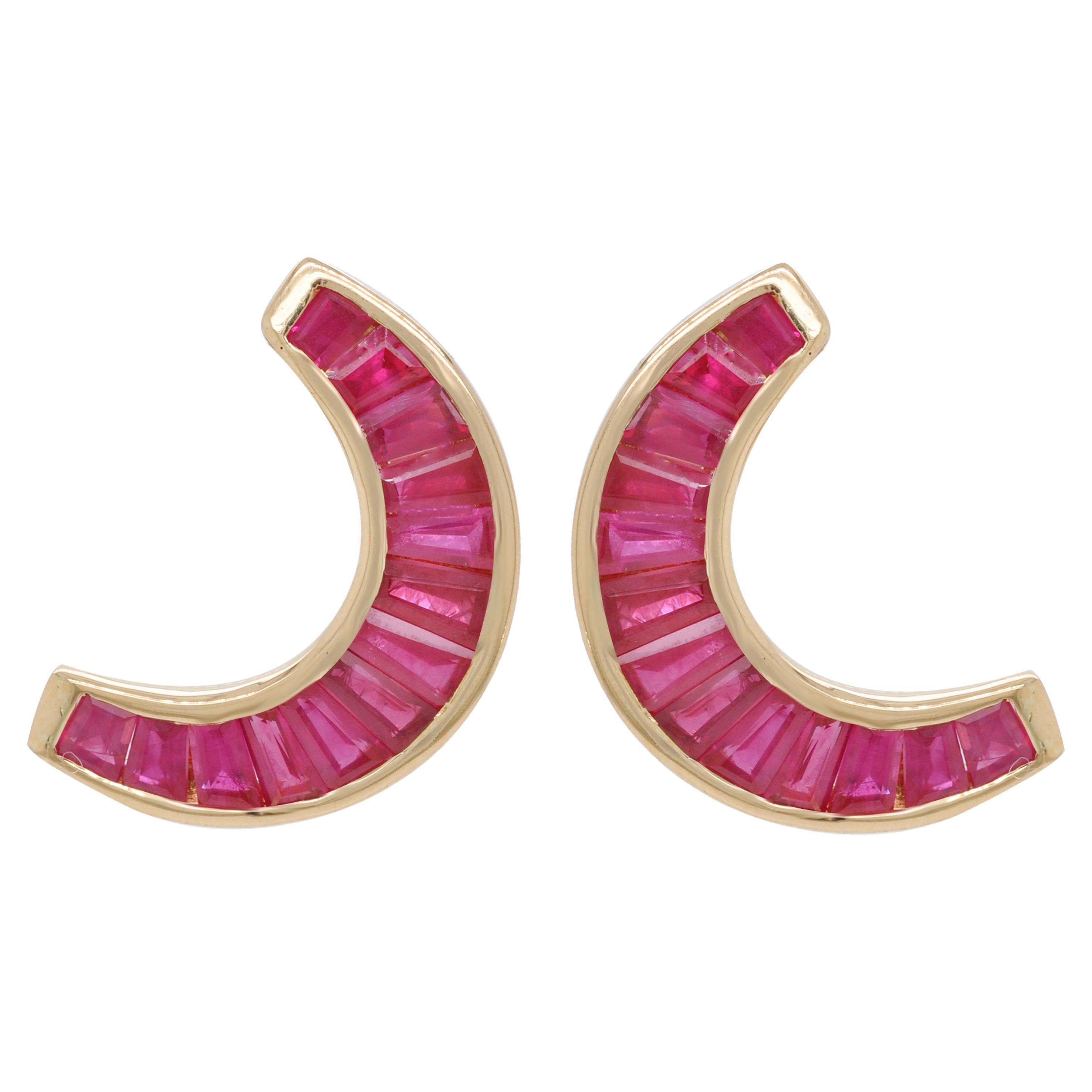 18 Karat Gold Calibre Cut Art Deco Channel Set Ruby Baguette Diamond ...