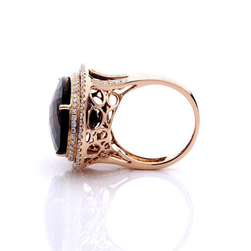 Amazing Smoky Quartz Diamond Rose Gold Ring at 1stDibs
