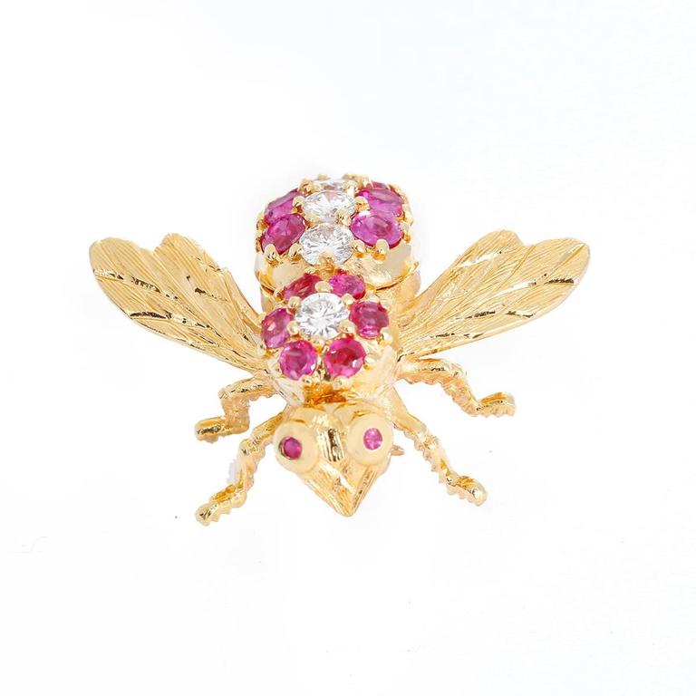 Rosenthal Ruby Diamond Gold Large Bee Pin at 1stDibs