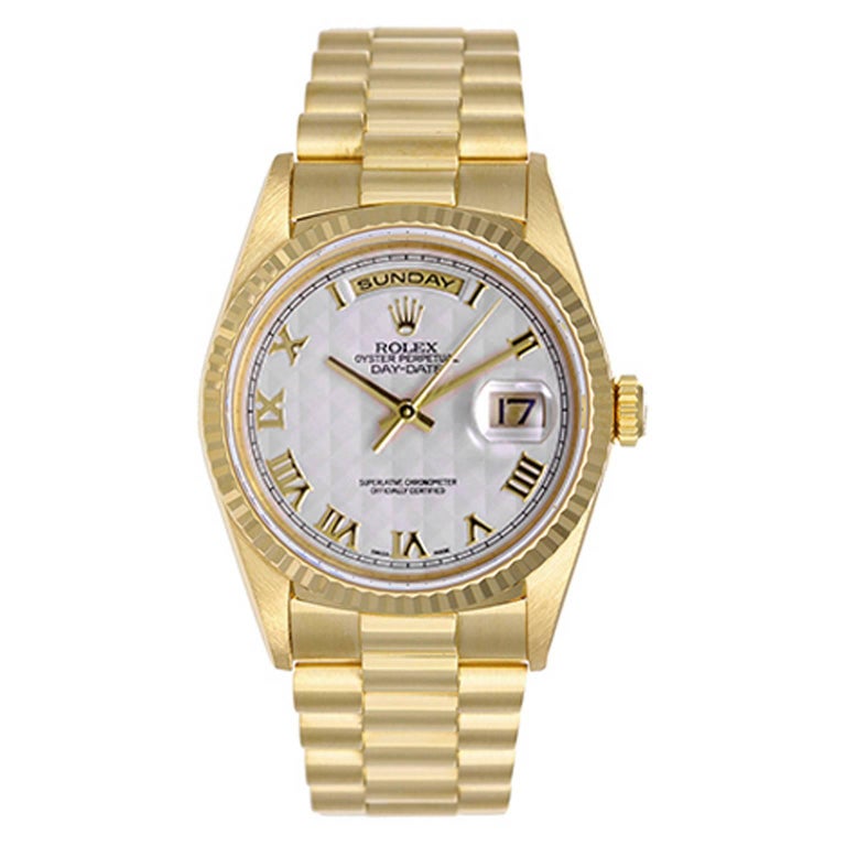 Rolex Yellow Gold President Cream Pyramid Dial Day-Date Wristwatch Ref ...