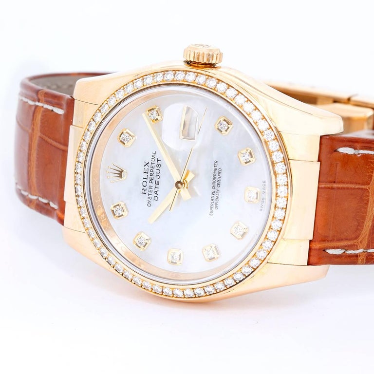 Rolex Yellow Gold Diamond Mother-of-Pearl Datejust Automatic Wristwatch ...