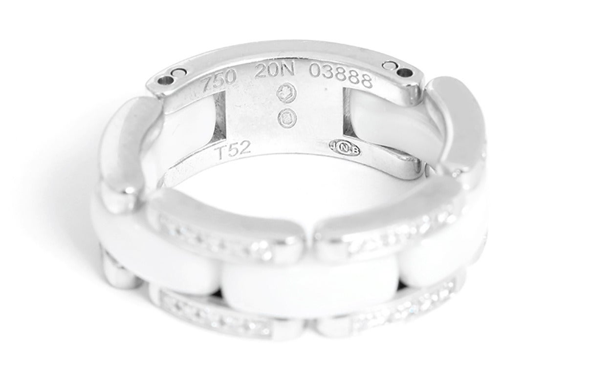 Chanel Ultra White Ceramic Diamond Gold Ring at 1stDibs