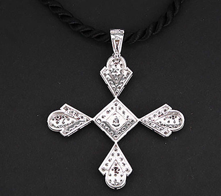Amazing Sue Gragg White Gold and Diamond Cross Pendant on Black Cord at ...