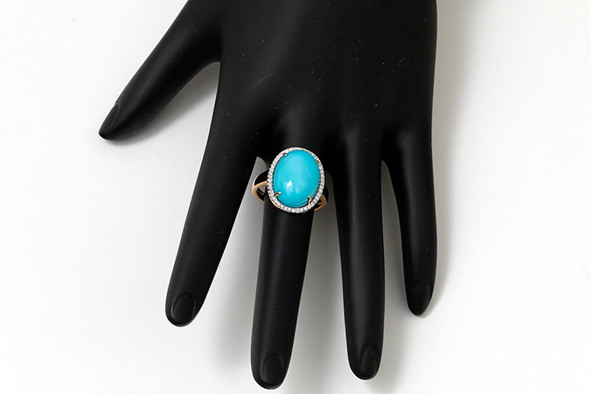 Beautiful Cabochon Turquoise Diamond Gold Ring at 1stDibs