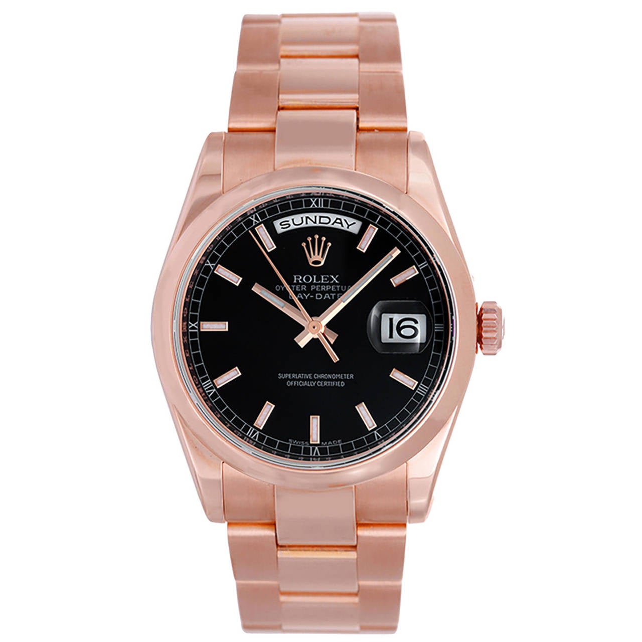 Men's Rose Gold Rolex President Day-Date Watch Engraved Bezel 118205 ...
