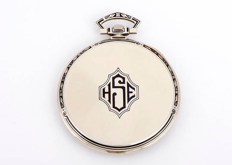 Patek Philippe White Gold Art Deco Pocket Watch with Enamel Pattern ...