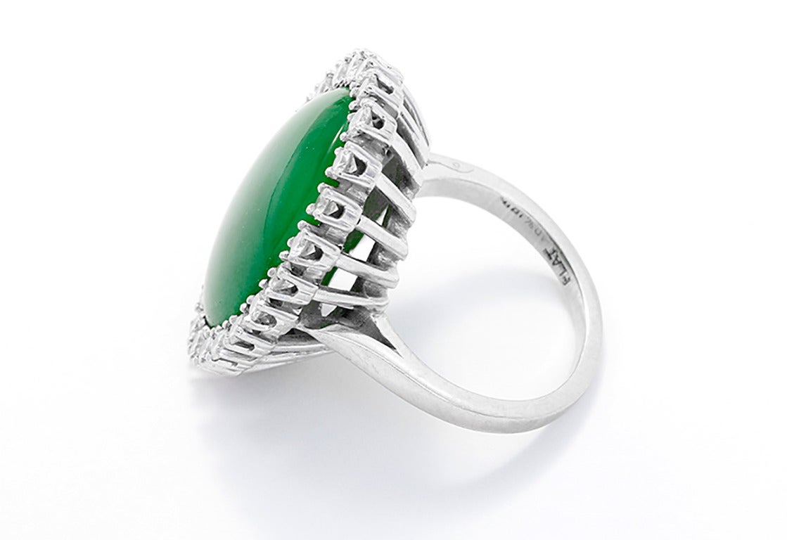 Stunning Jade Diamond Platinum Ring For Sale at 1stDibs