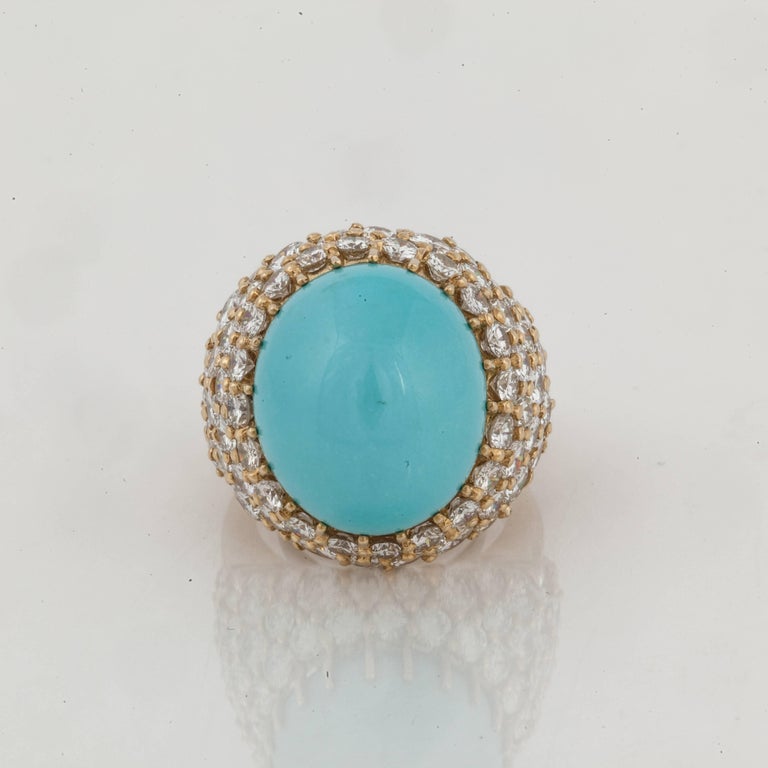 Turquoise and Diamond Dome Ring in 18K Gold For Sale at 1stDibs