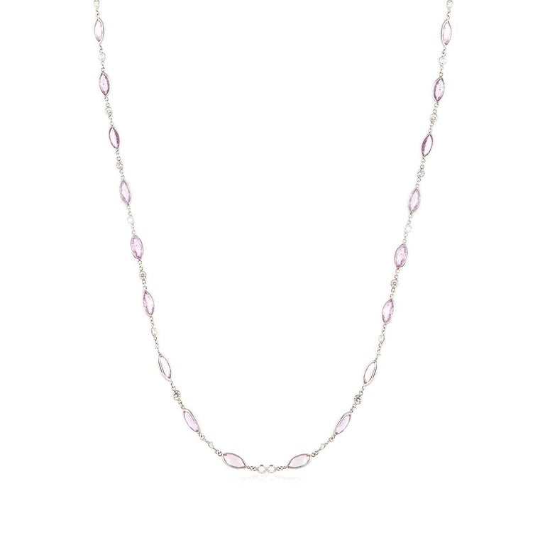 Platinum Pink Sapphire and Diamond Chain Necklace For Sale at 1stDibs