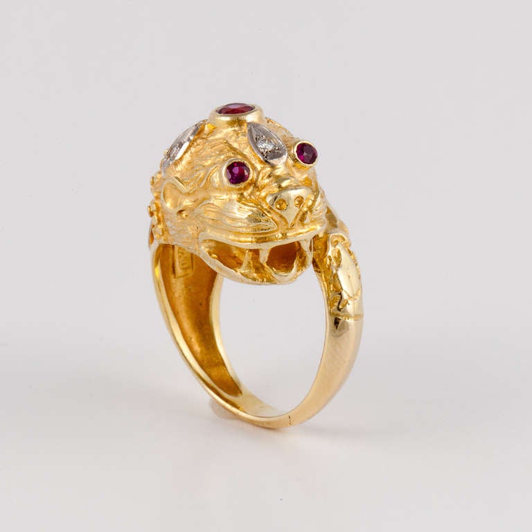 Ruby, Diamond, and Yellow Gold Dragon Ring at 1stDibs