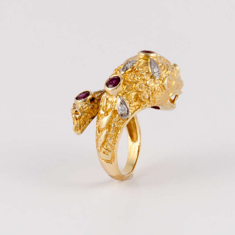 Ruby, Diamond, and Yellow Gold Dragon Ring at 1stDibs