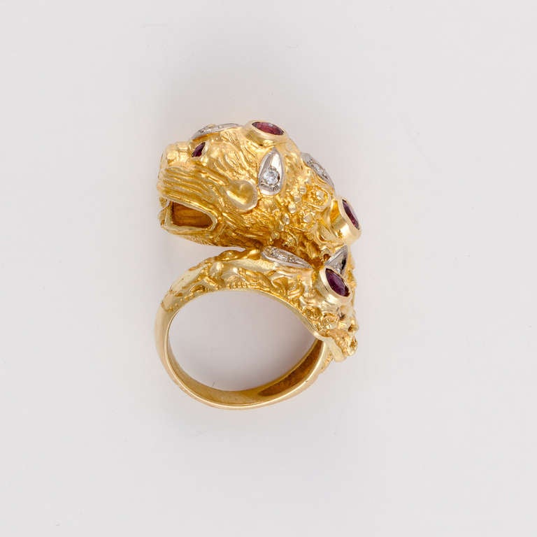 Ruby, Diamond, and Yellow Gold Dragon Ring at 1stDibs