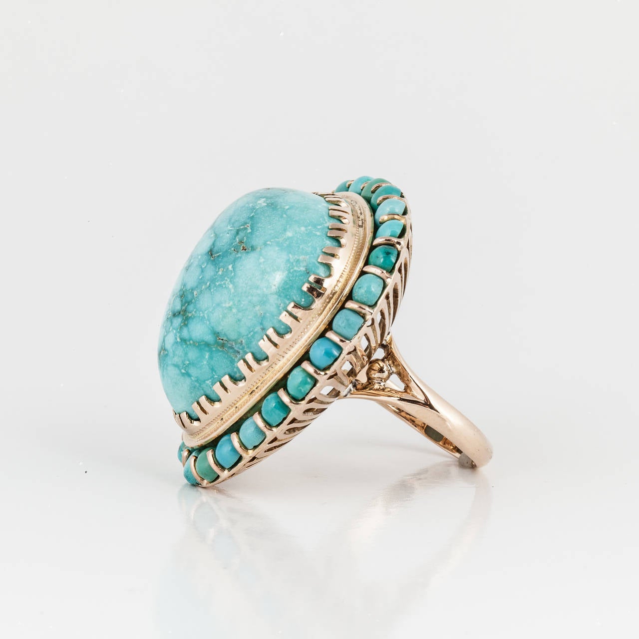 Large Cabochon Turquoise Gold Ring For Sale at 1stdibs