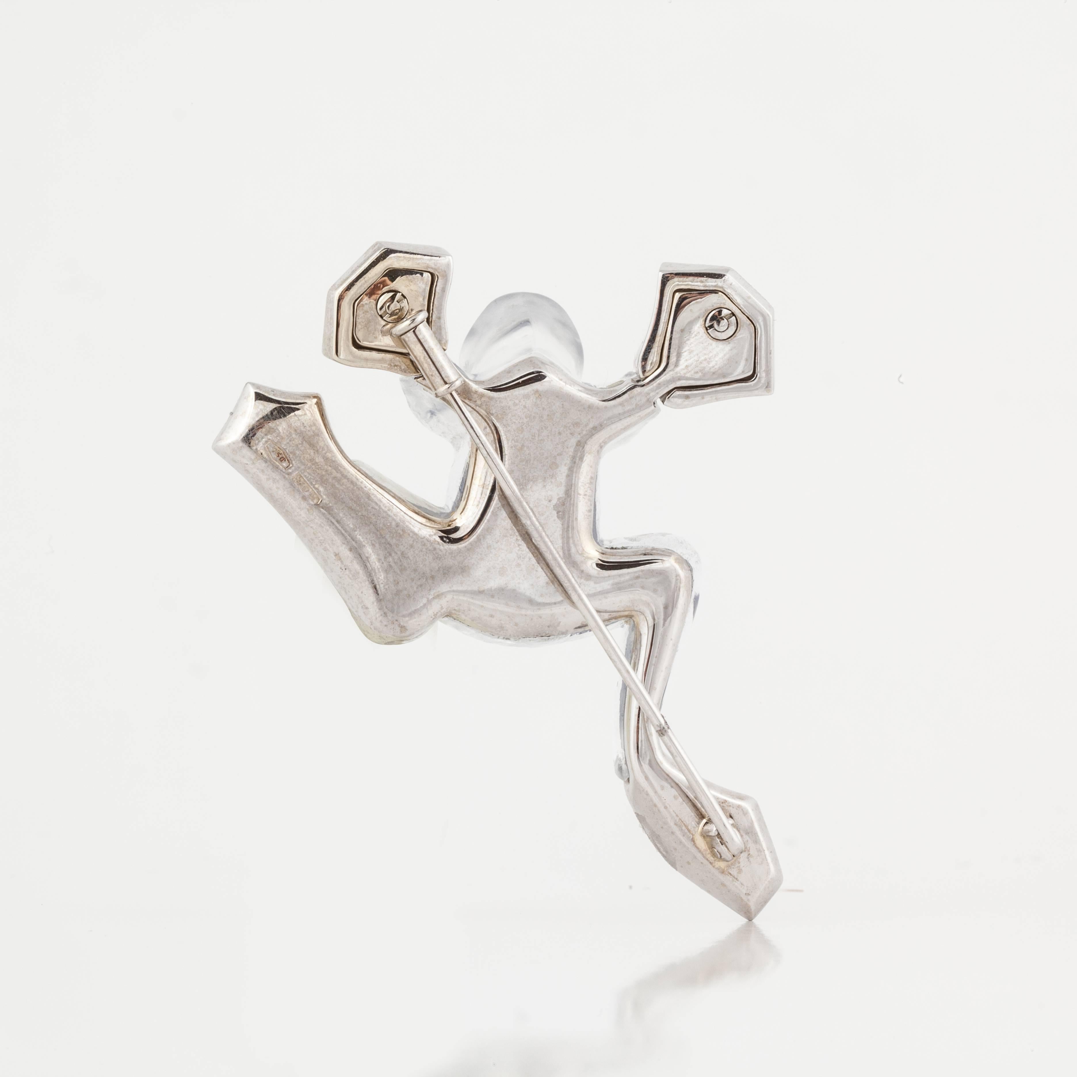 Vhernier 18K White Gold Rock Crystal with Diamond Frog Pin at 1stDibs