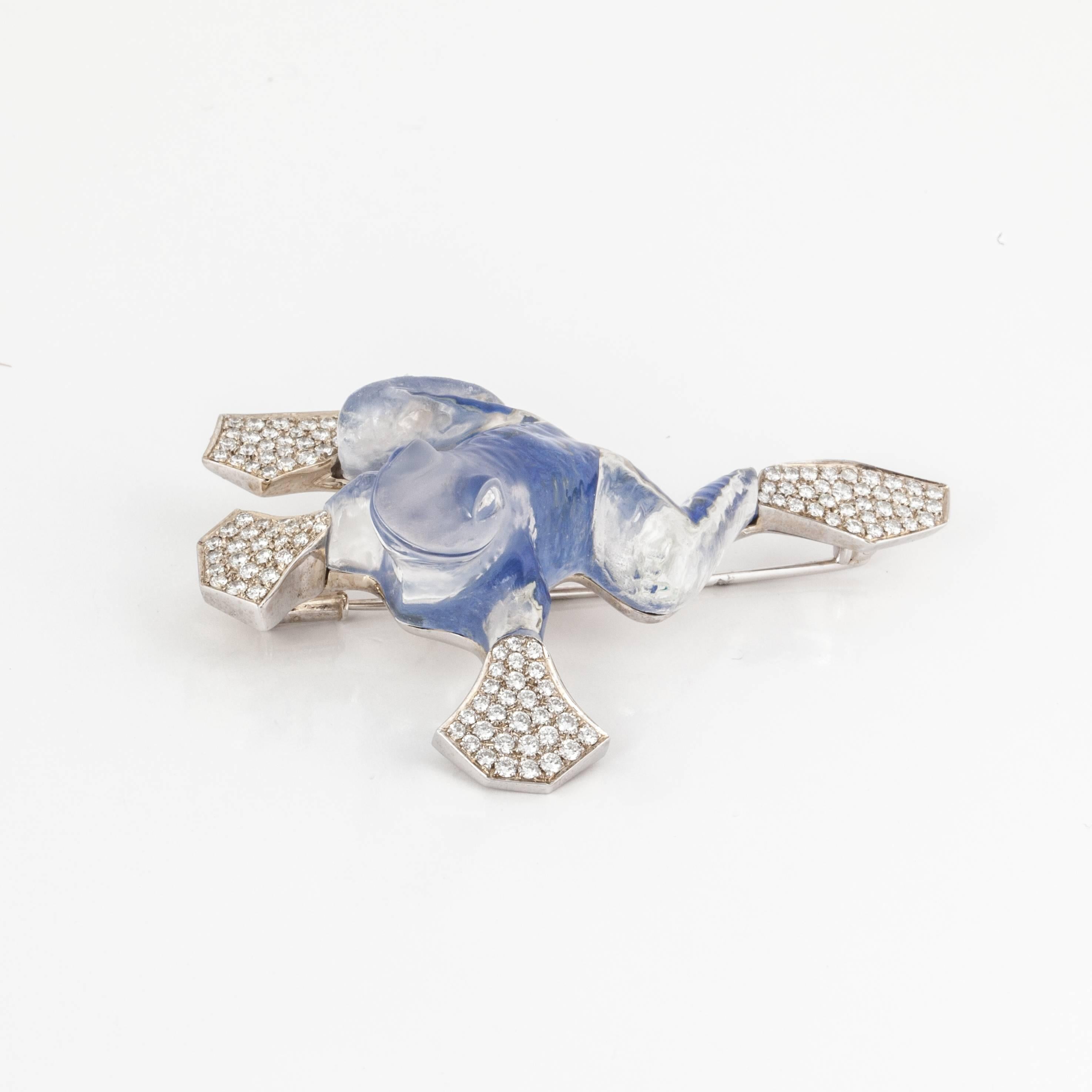 Vhernier 18K White Gold Rock Crystal with Diamond Frog Pin at 1stDibs
