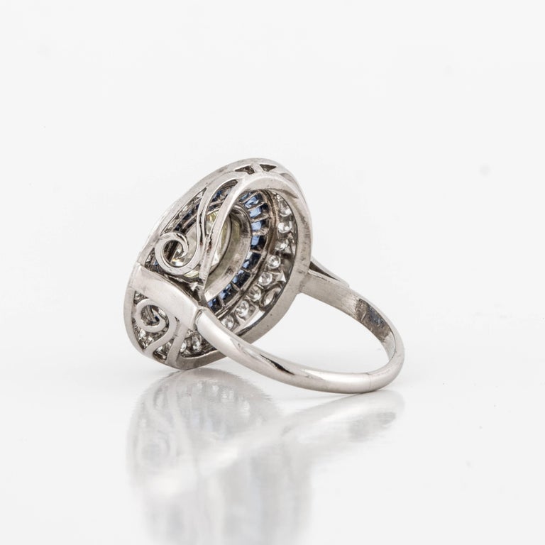 Contemporary Diamond and Sapphire Target Ring in Platinum For Sale at ...