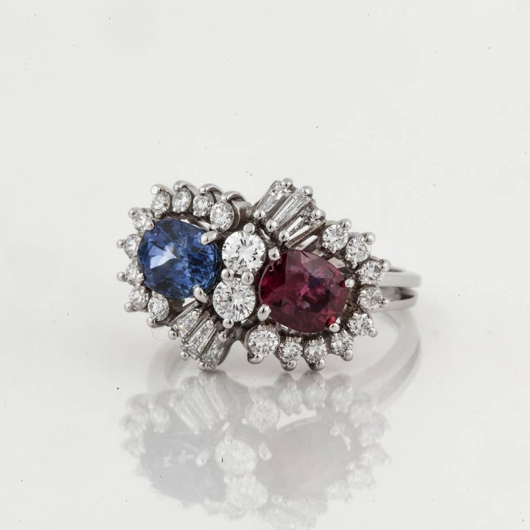 Ruby Sapphire and Diamond Ring in Platinum For Sale at 1stDibs | ruby ...