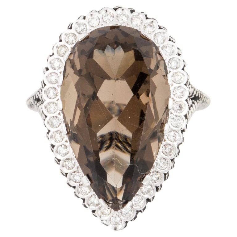 Smokey Quartz and Diamond Ring in 14K White Gold For Sale at 1stDibs ...