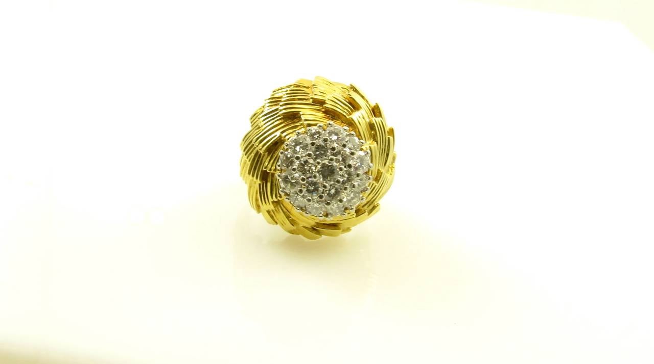 Chic Pave Diamond Gold Dome Shaped Ring at 1stDibs
