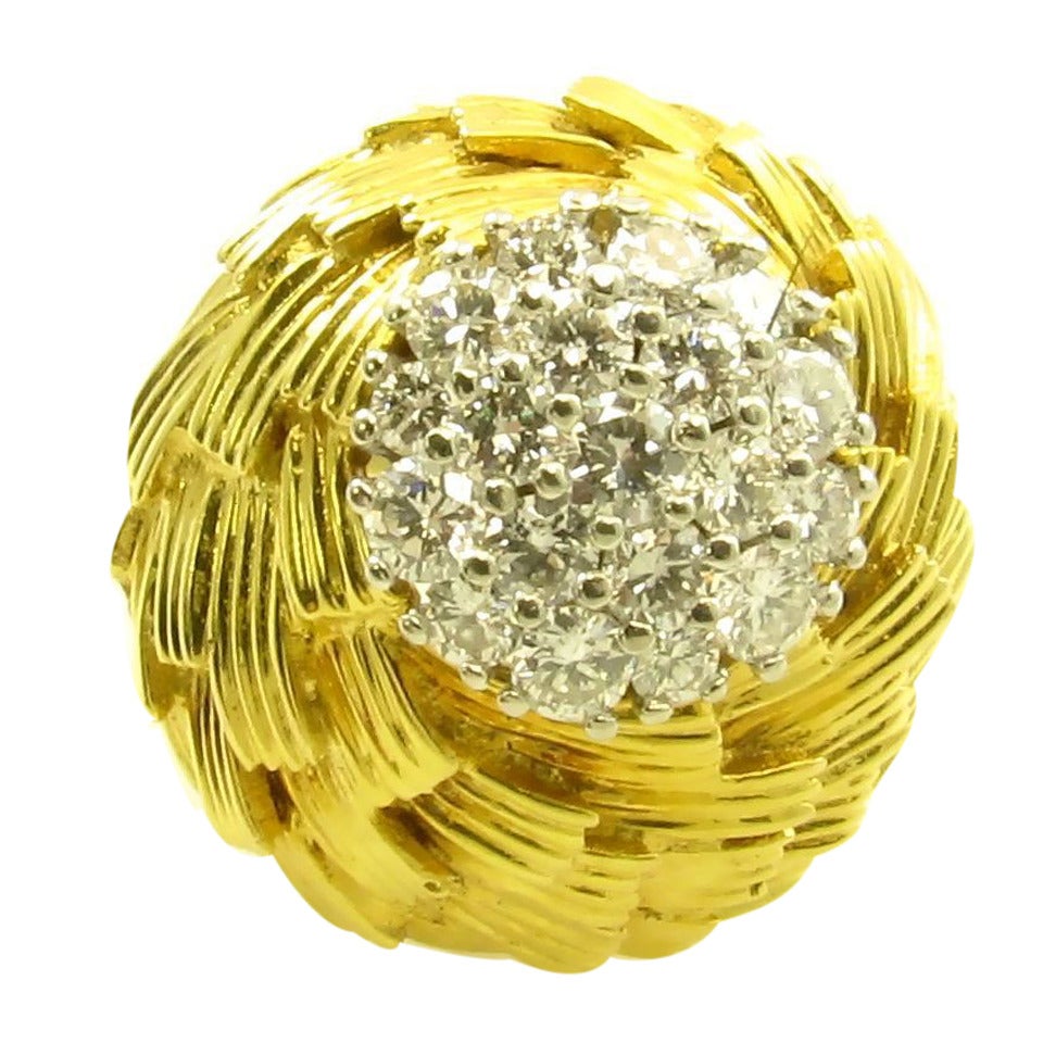 Chic Pave Diamond Gold Dome Shaped Ring at 1stDibs