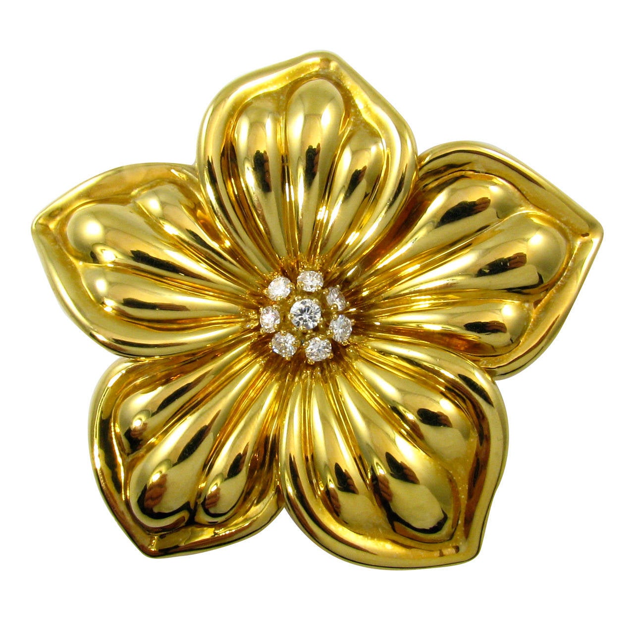 Van Cleef and Arpels Diamond Gold Flower Brooch at 1stDibs