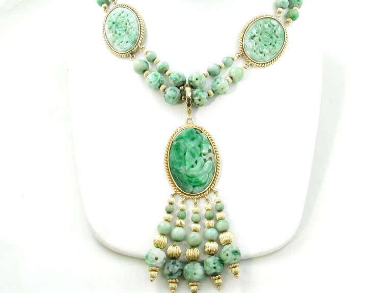 A Beautiful Carved Jadeite Necklace. at 1stDibs