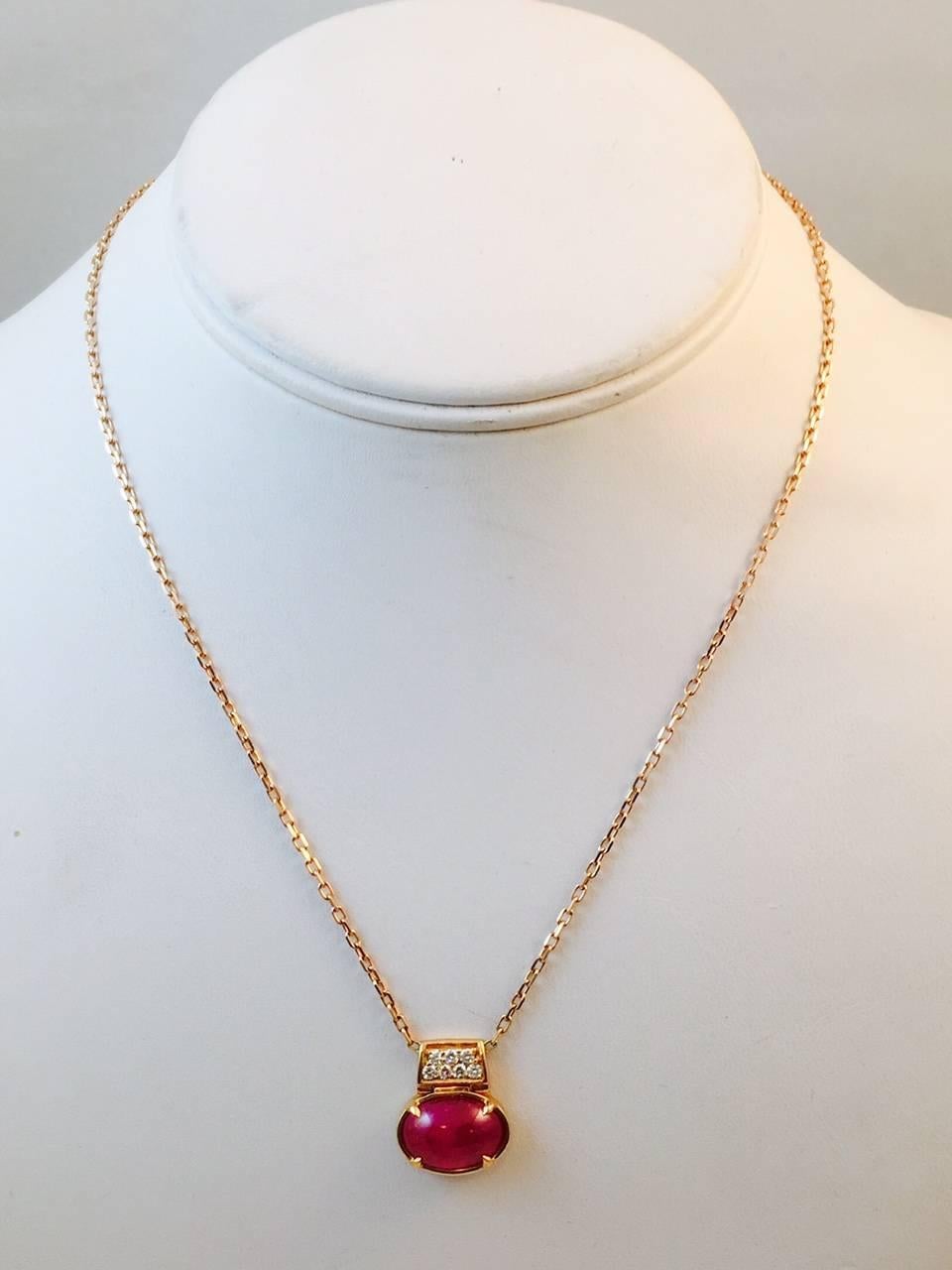 Incredible Cabochon Ruby Diamond Gold Necklace For Sale at 1stDibs