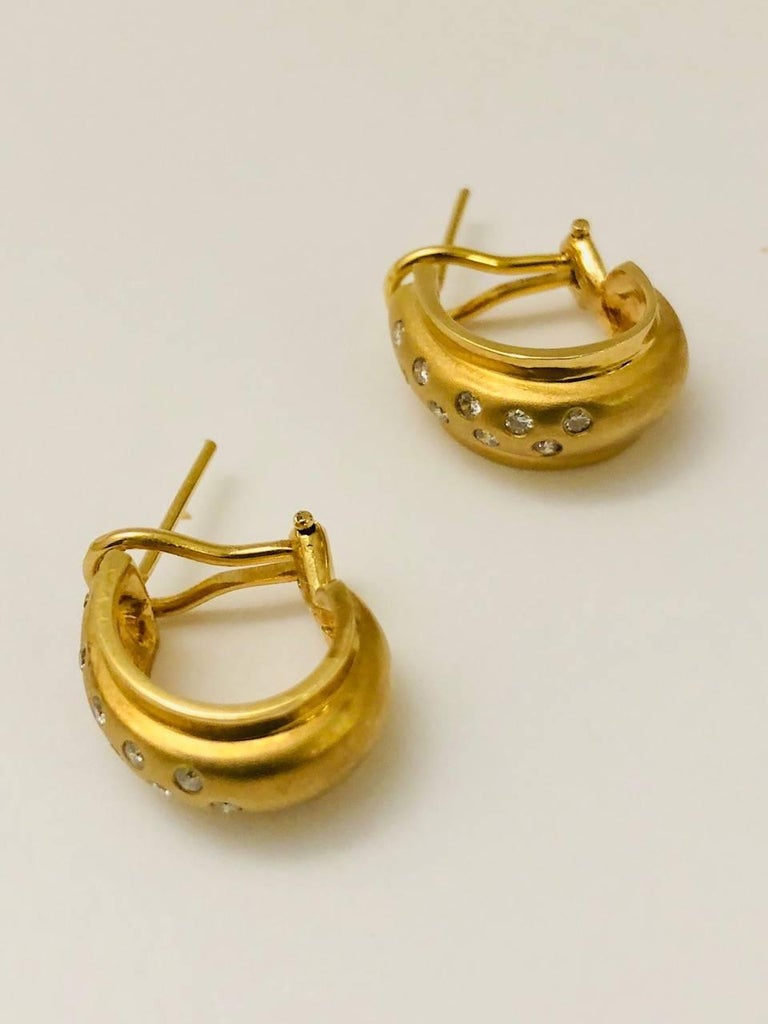 Diamond Yellow Gold Half Hoop Earrings at 1stDibs