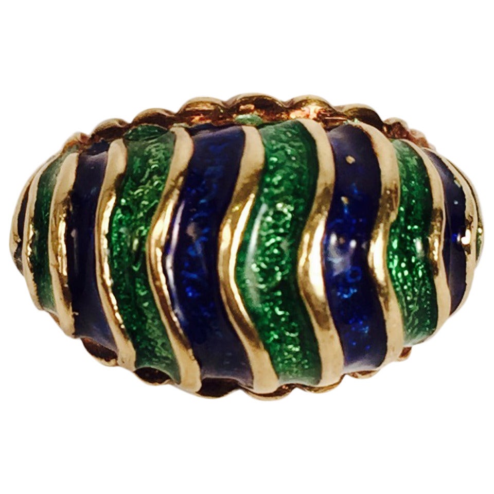Tiffany Enamel Gold Dome Ring For Sale at 1stDibs