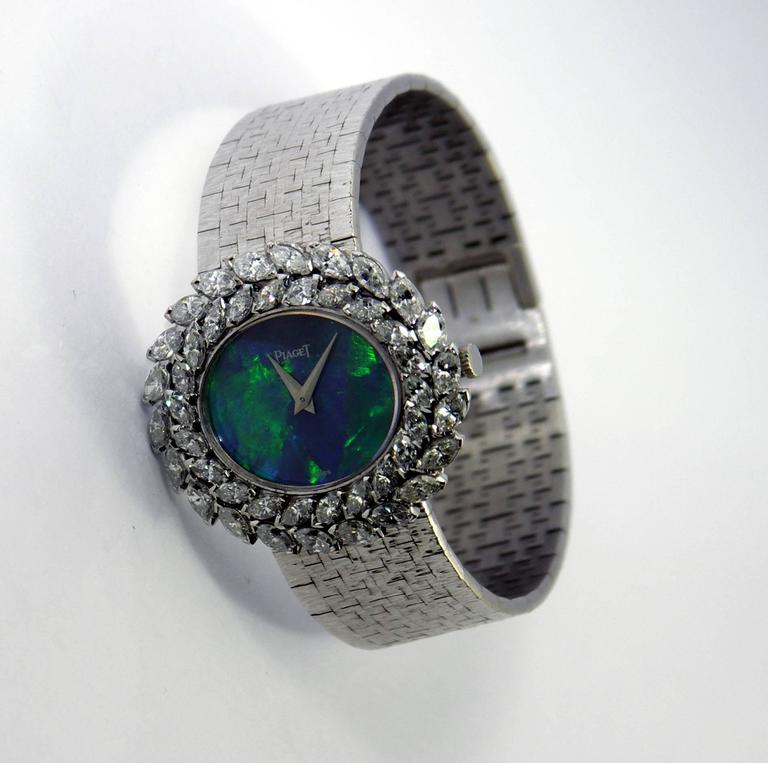 Piaget Lady's White Gold Opal Dial Double Diamond Bezel Wristwatch For ...