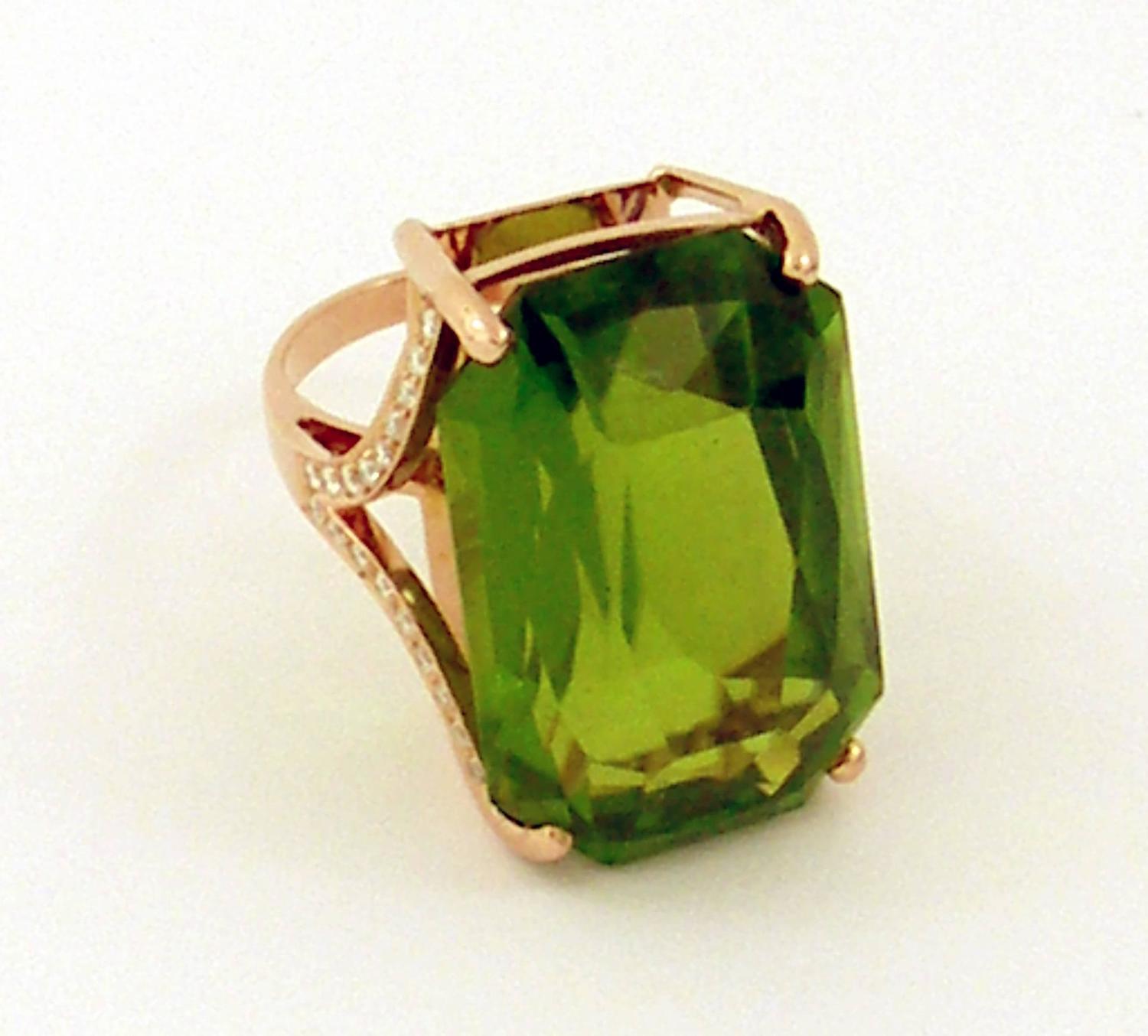Large Peridot Diamond Ring For Sale at 1stdibs