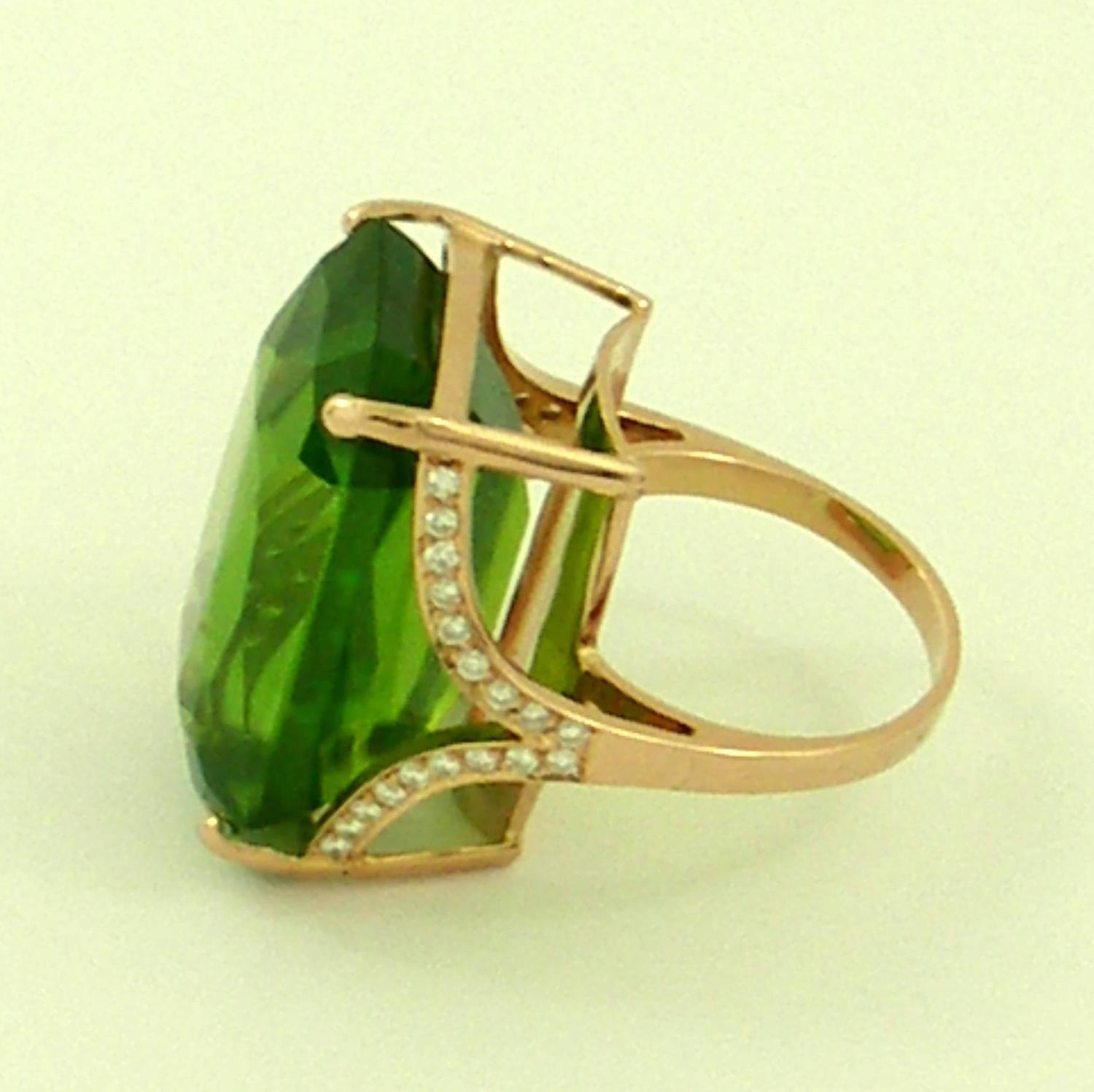 Large Peridot Diamond Ring For Sale at 1stdibs