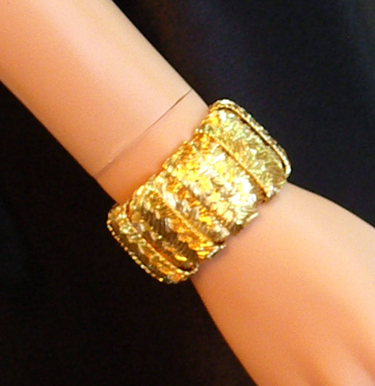 Highly Textured Wide Gold Bracelet For Sale at 1stDibs