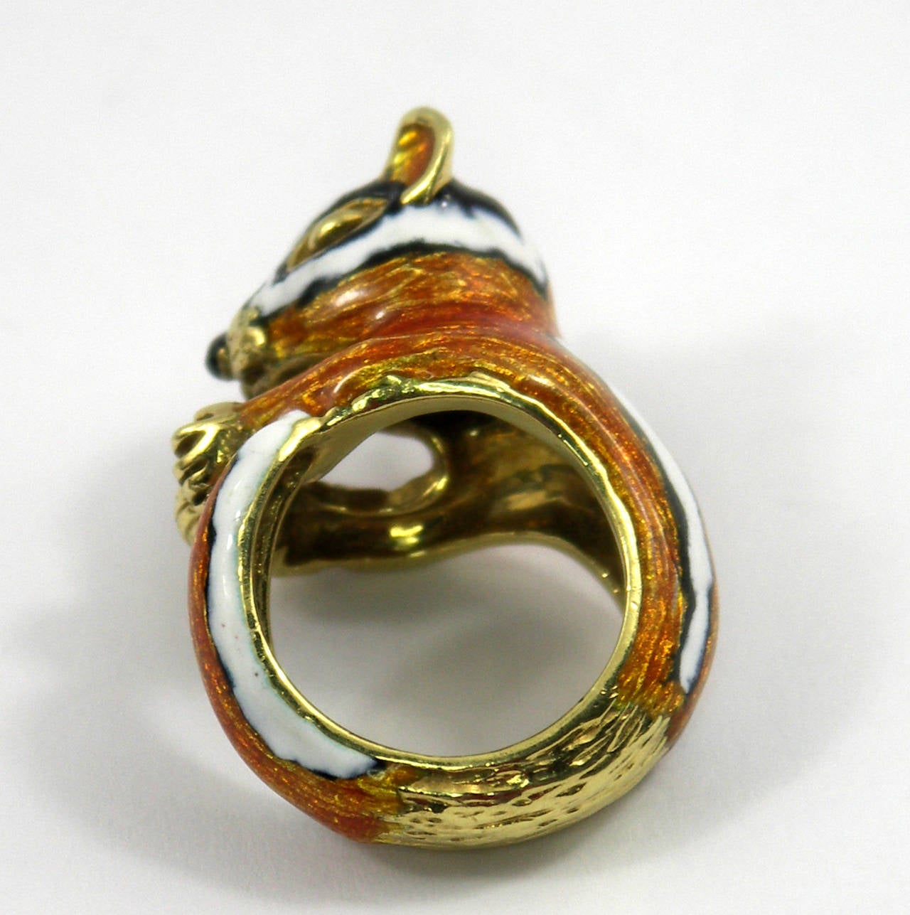 Martine Enamel Tiger's Eye Gold Chipmunk Ring For Sale at 1stDibs