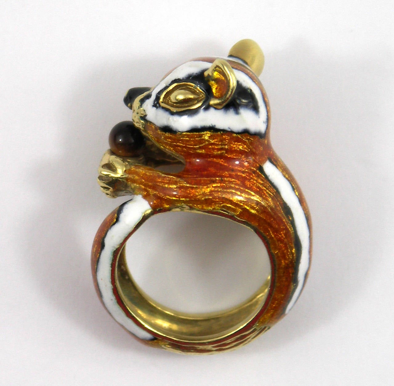Martine Enamel Tiger's Eye Gold Chipmunk Ring For Sale at 1stDibs