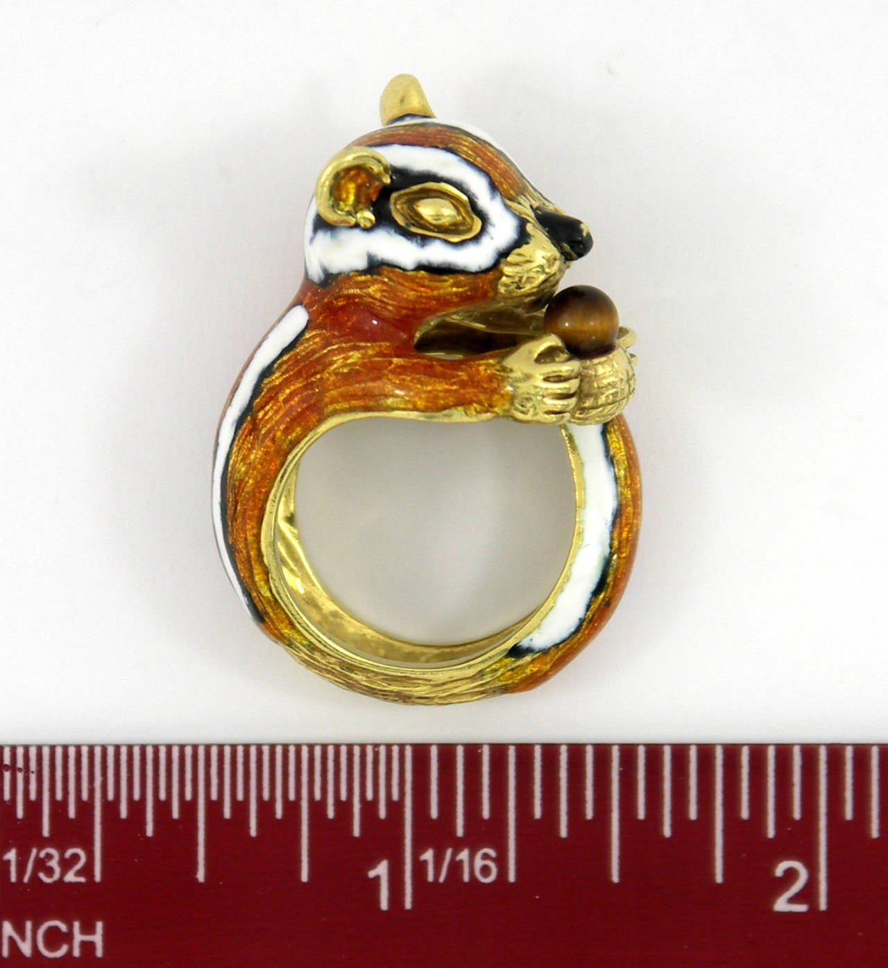Martine Enamel Tiger's Eye Gold Chipmunk Ring For Sale at 1stDibs