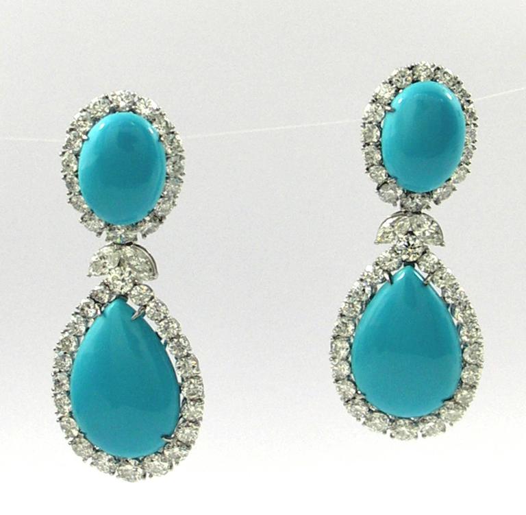 Diamond Turquoise Pendant Earrings For Sale at 1stDibs