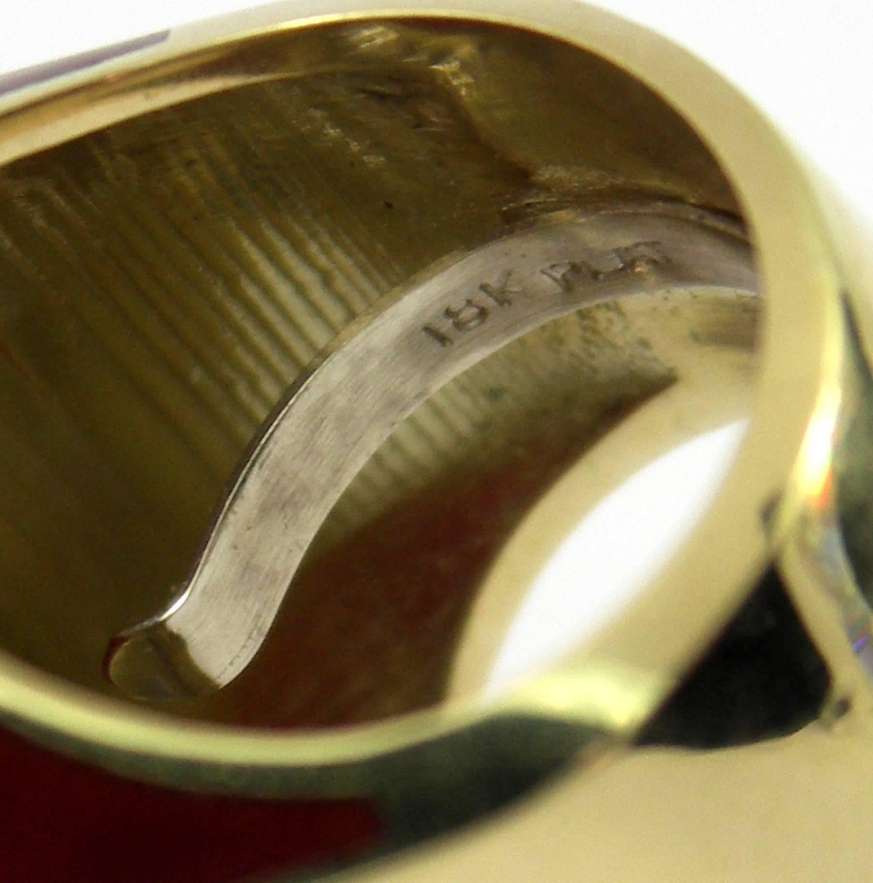 Large Enamel Ox Blood Coral Diamond Gold Dome Ring For Sale at 1stDibs