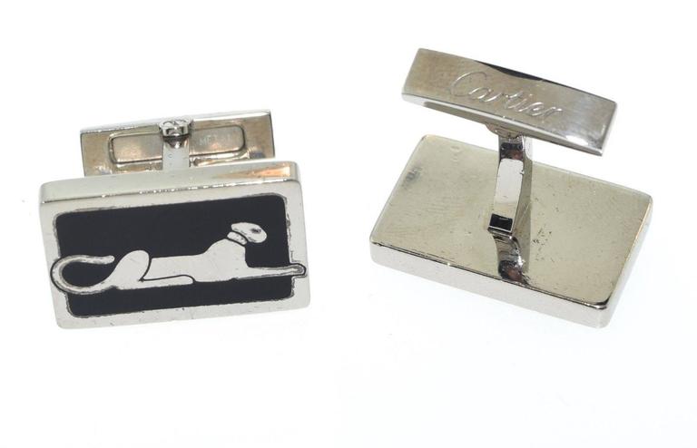 Cartier Sterling Silver Panther Cufflinks, Box For Sale at 1stDibs ...