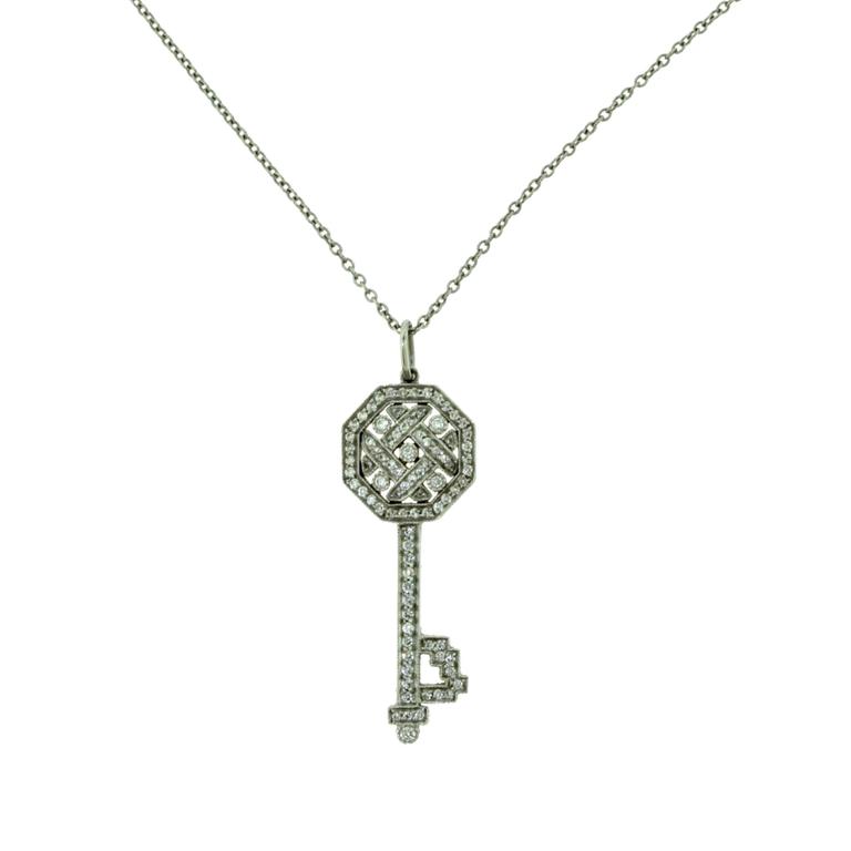 Tiffany and Co. Tiffany Keys Small Diamond Key Pendant Necklace in ...