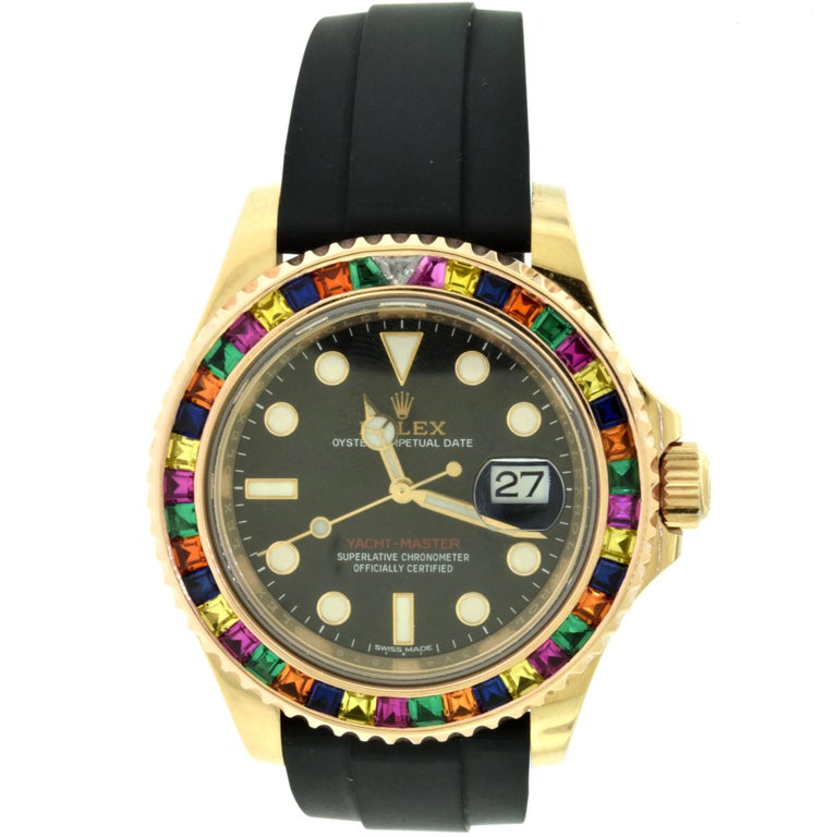 Rolex rose gold YachtMaster multicolor gem set bezel Self-Winding ...