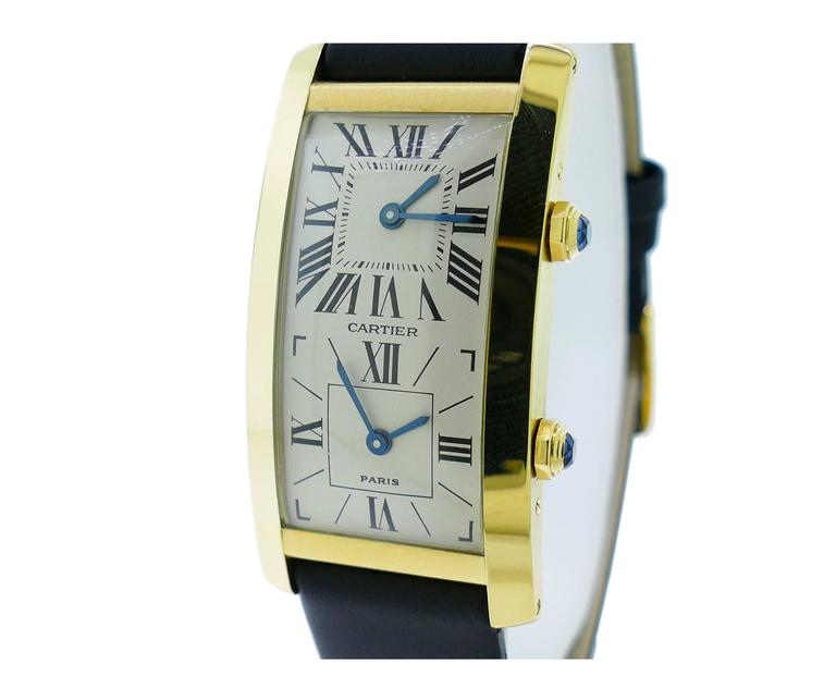 Cartier Yellow Gold Tank Cintree Dual Time Mechanical Wristwatch at 1stDibs