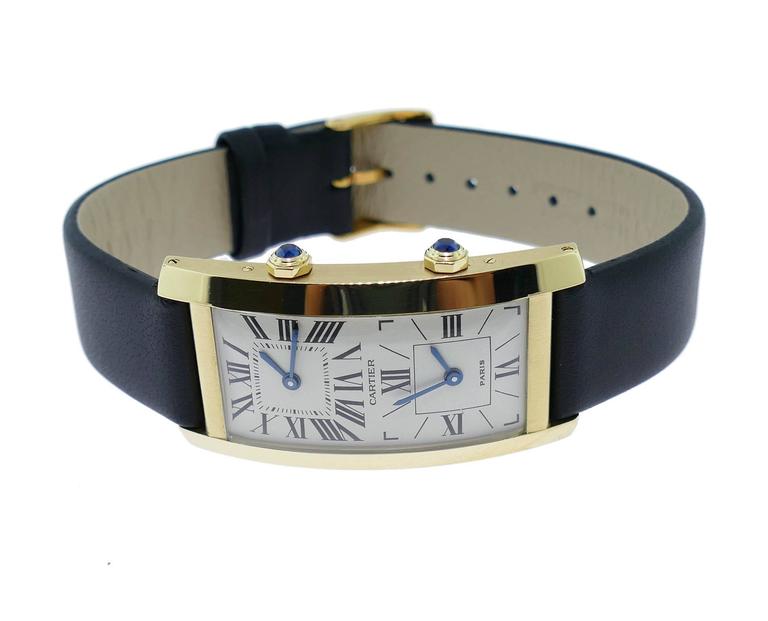 Cartier Yellow Gold Tank Cintree Dual Time Mechanical Wristwatch at 1stDibs