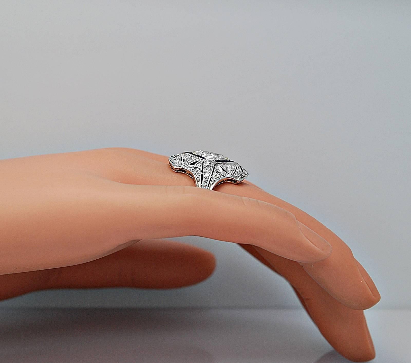 Art Deco .95 Carat Diamond Sapphire Platinum Engagement Ring at 1stDibs