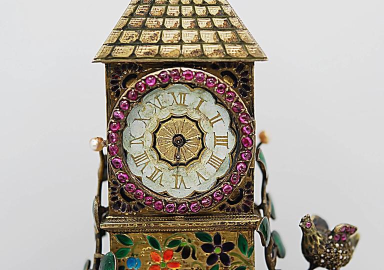 Viennese Jeweled Silver Gilt Tower Clock with Barnyard Animals in the ...
