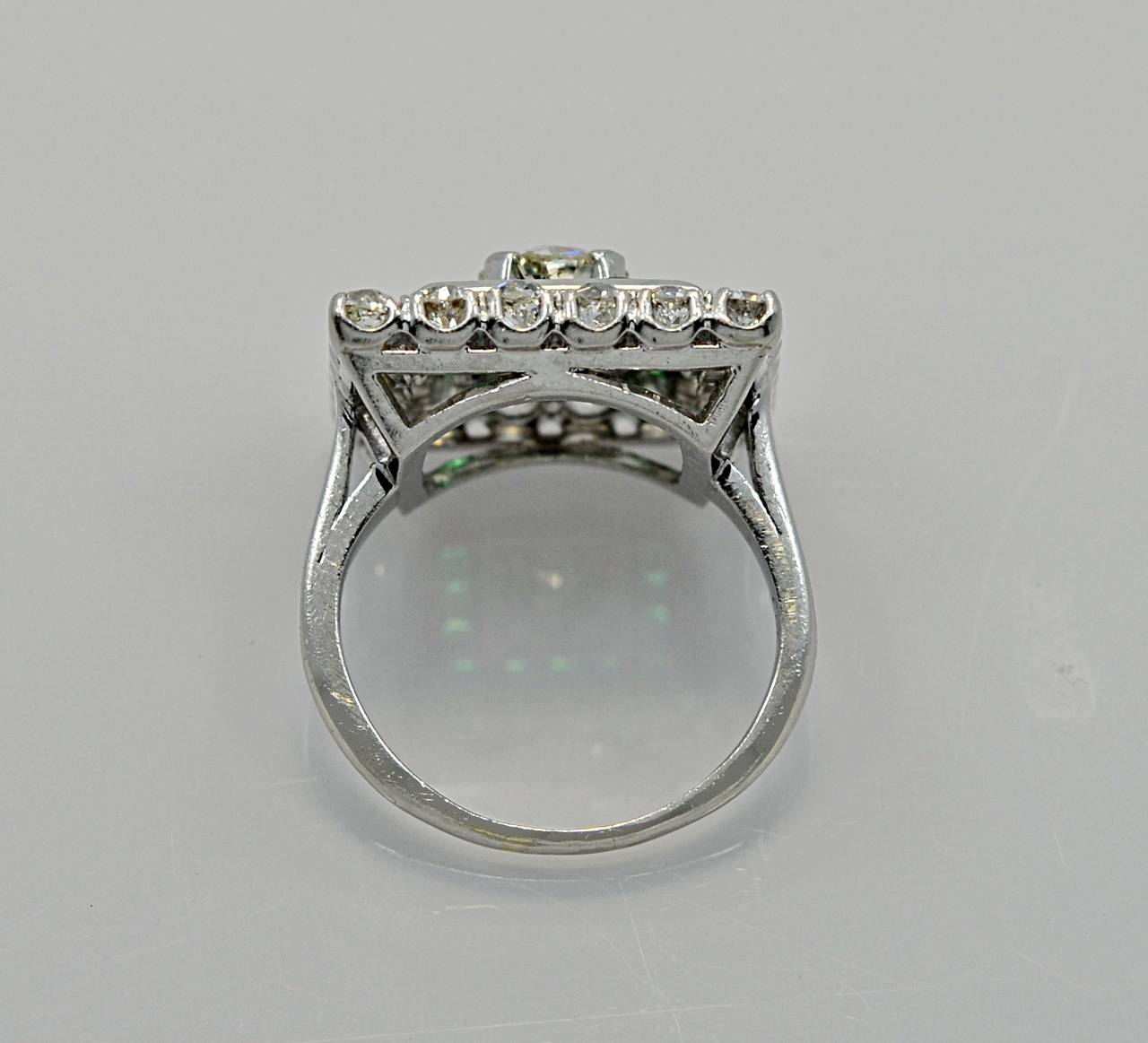 Jabel Elegant Art Deco Emerald Diamond Platinum Engagement Ring at 1stDibs